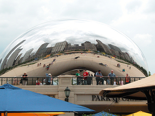 Chicago mirror ball and glass monoliths