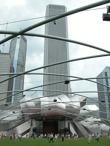 Chicago mirror ball and glass monoliths